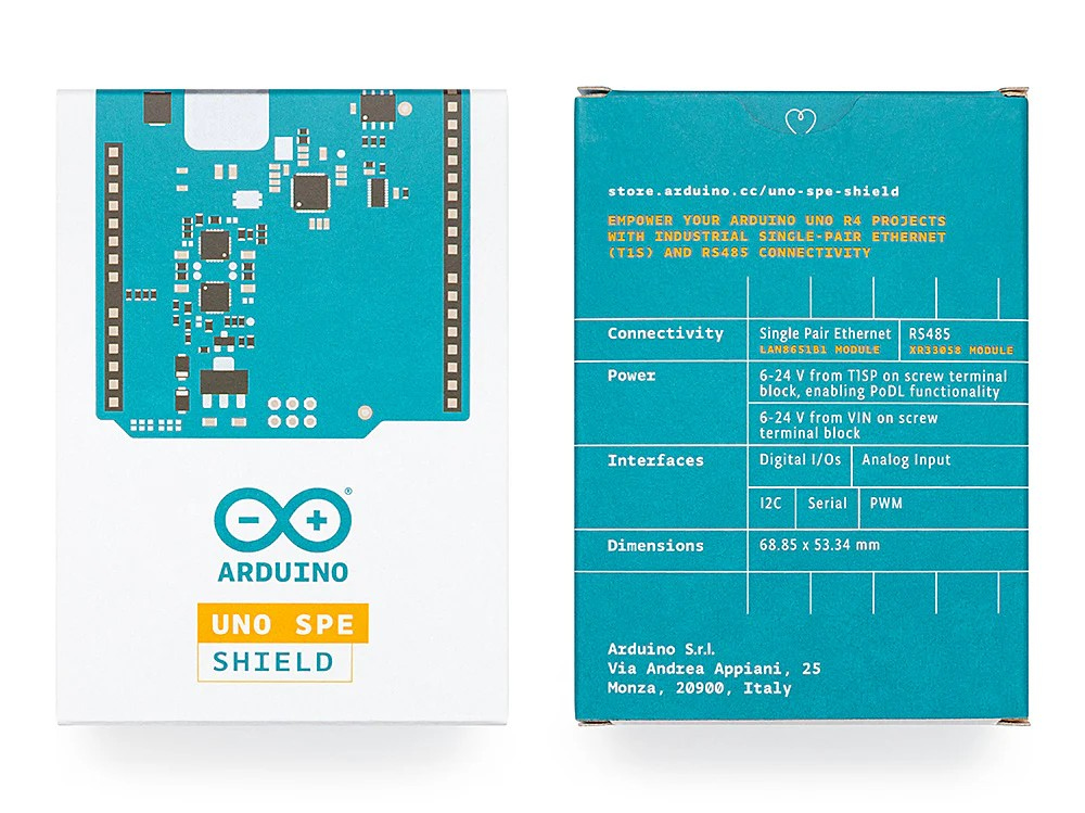 Arduino Uno SPE Shield - Ethernetový shield s RS485 a PoDL pro Arduino ...